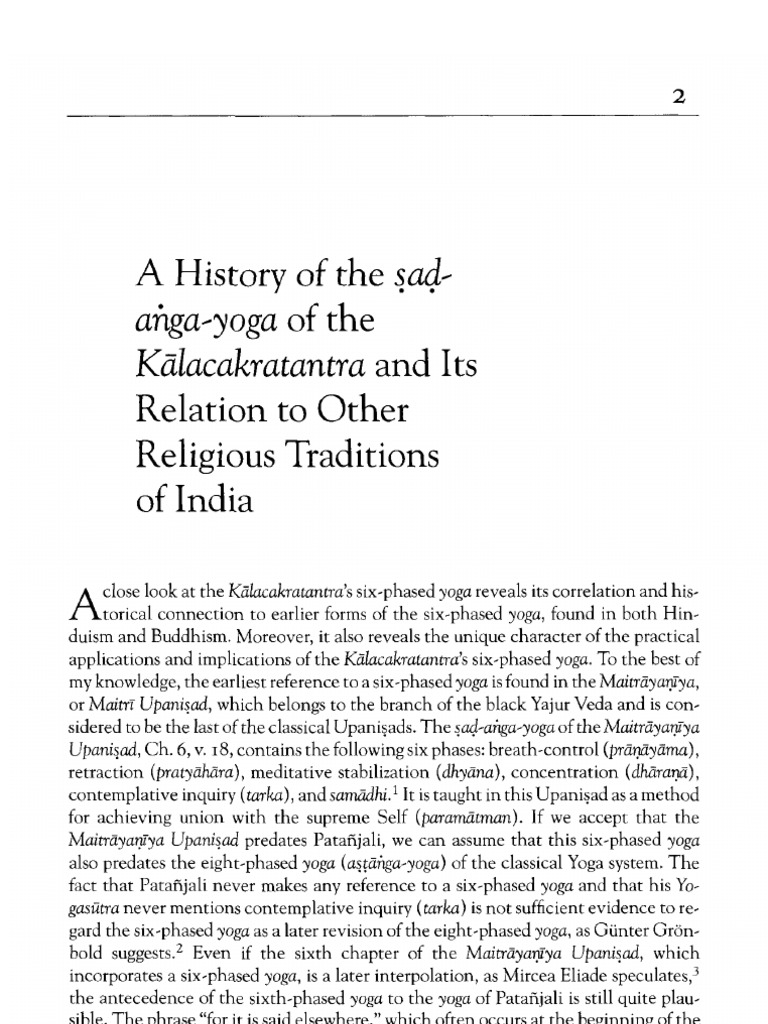 A History of The Sadanga-Yoga of The Kalacakratantra and Its Relation ...