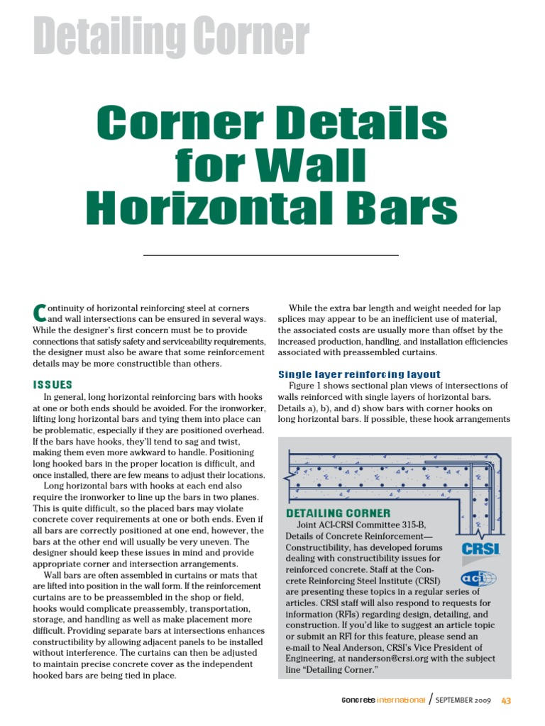 Corner Reinforcement Detailing in Concrete | PDF