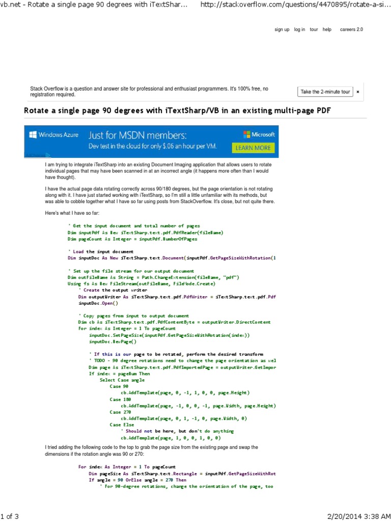 Rotate A Single Page 90 Degrees With iTextSharp - VB in An Existing Multi-Page PDF | PDF ...