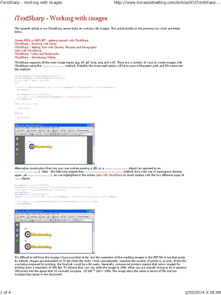 iTextSharp - Working With Images | PDF | Portable Document Format | Graphic Design