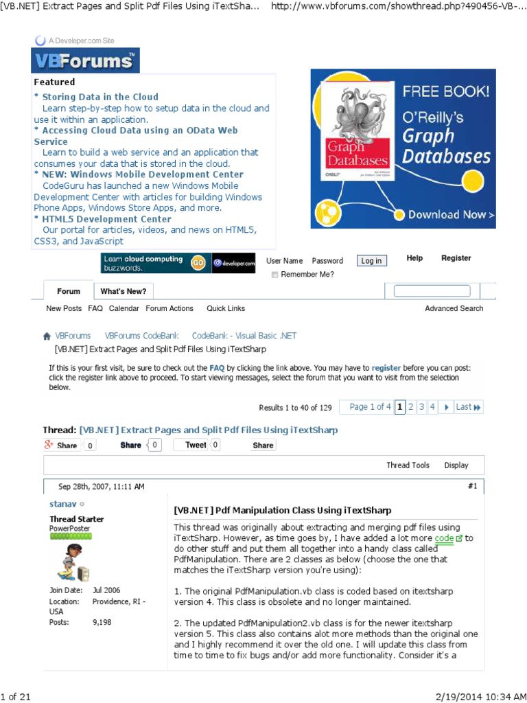 Vb Net Extract Pages And Split Pdf Files Using Itextsharp Vbforums Pdf Portable Document