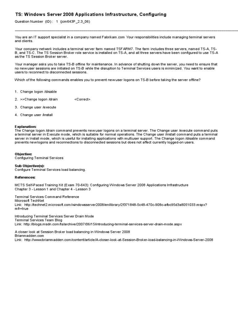 Configuring TS Load Balancing and Drain Mode | PDF | Remote Desktop ...
