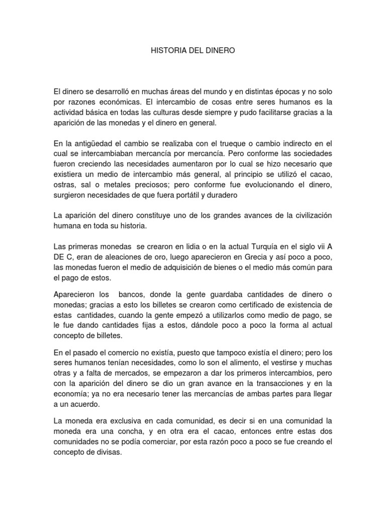 Historia Del Dinero | PDF | Monedas | Dinero