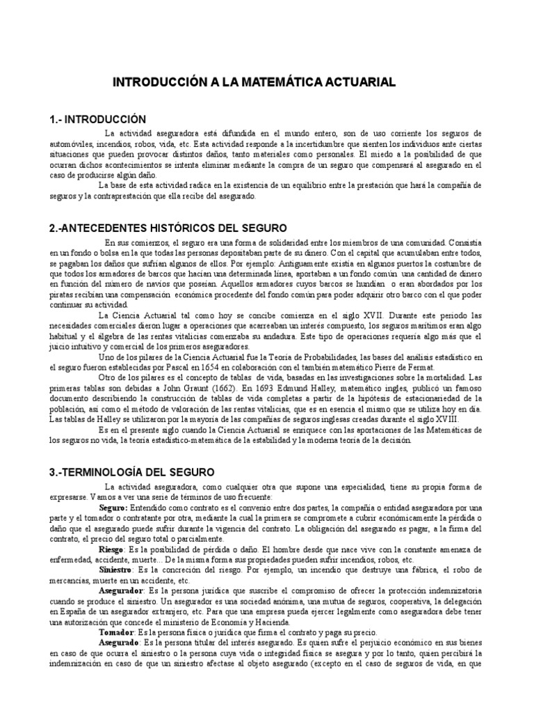 Introduccion Matematica Actuarial | PDF | Póliza de seguros | Seguro de ...
