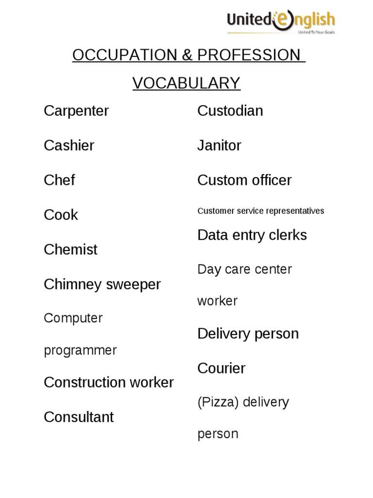 Occupation & Profession Vocabulary | PDF | Career & Growth
