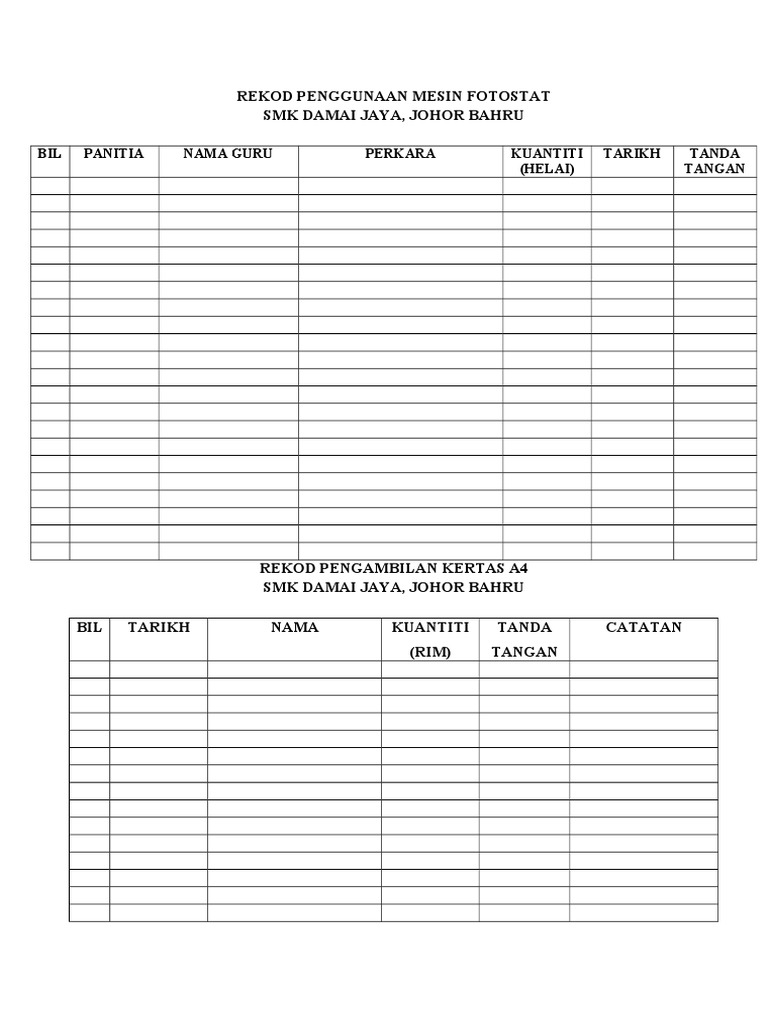 Rekod Penggunaan Mesin Fotostat | PDF