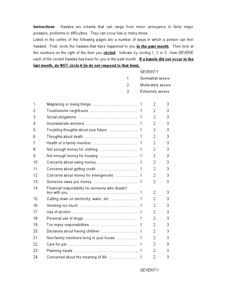 Rating the Severity of Daily Hassles: A Survey of Life Irritants | PDF ...
