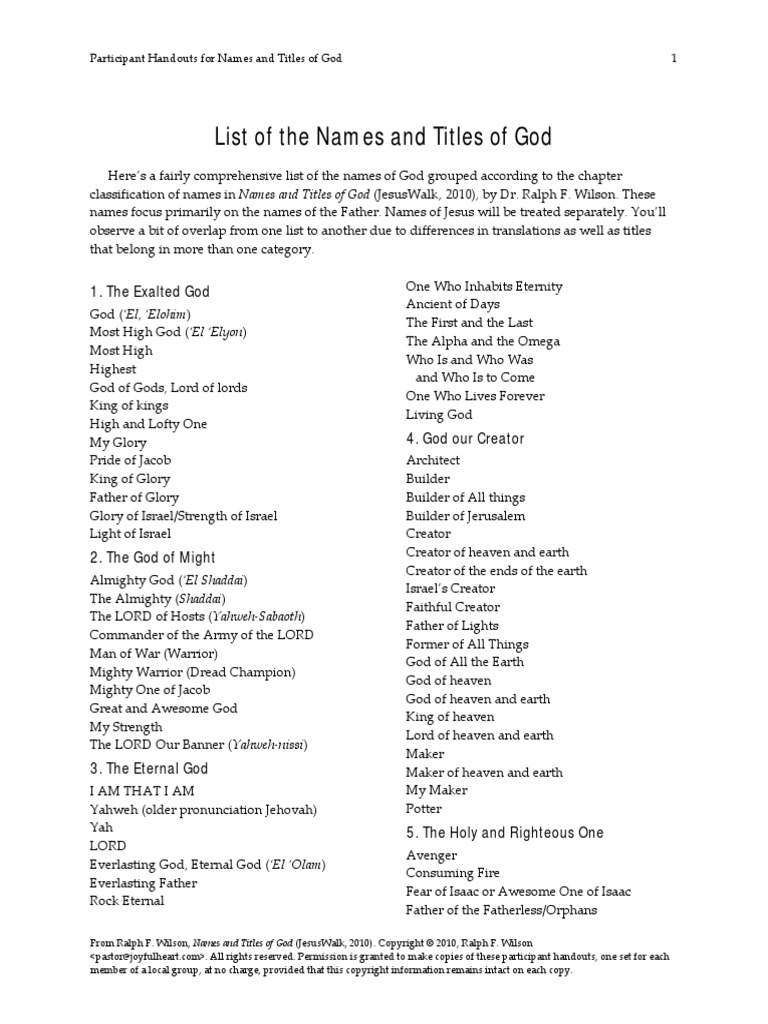 List of The Names & Titles of God | PDF | Names Of God In Judaism | Jehovah
