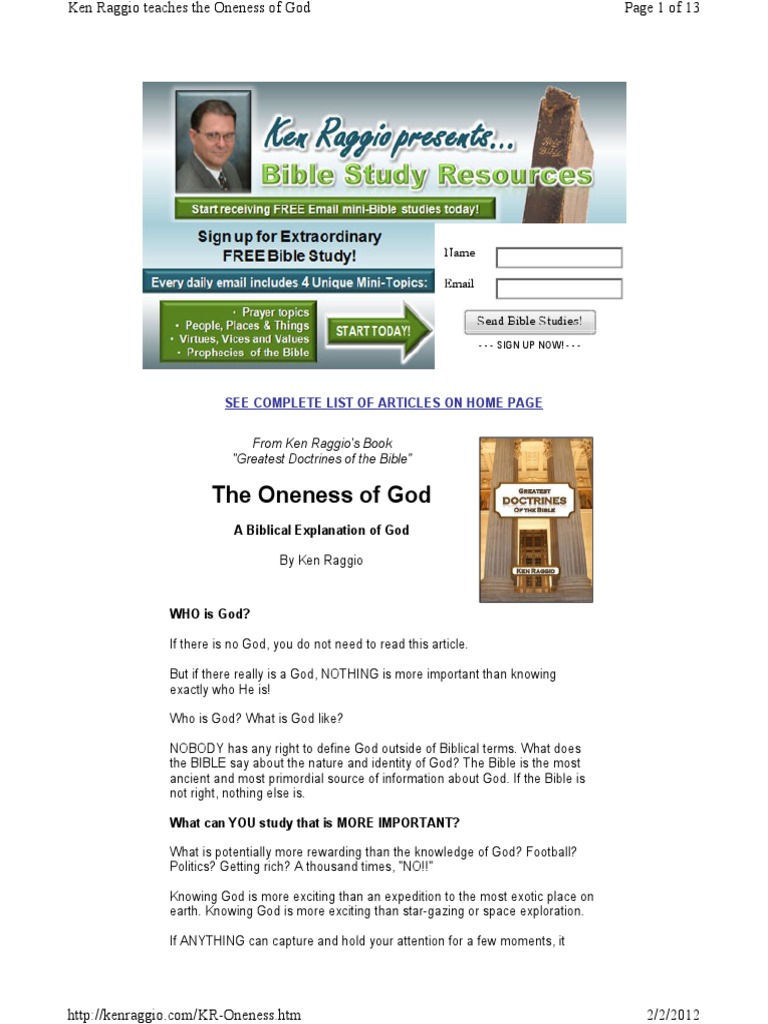 The Oneness of God: See Complete List of Articles On Home Page ...