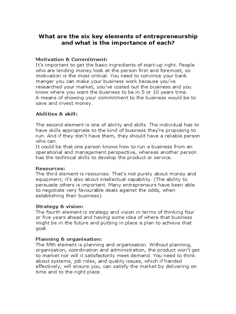 What Are The Six Key Elements of Entrepreneurship and What Is The ...