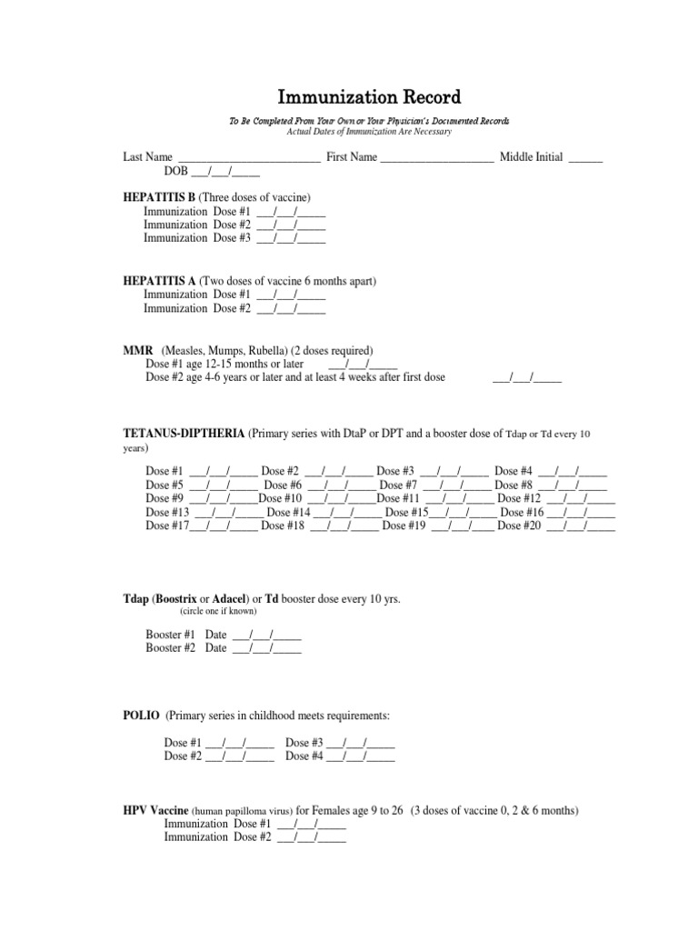 Immunization Record | Pediatrics | Immunology
