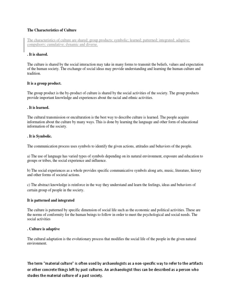 Key Characteristics of Culture Explained | PDF | Social Science