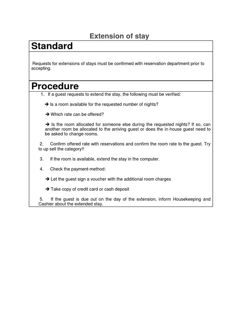 Hotel Stay Extension Procedure | PDF