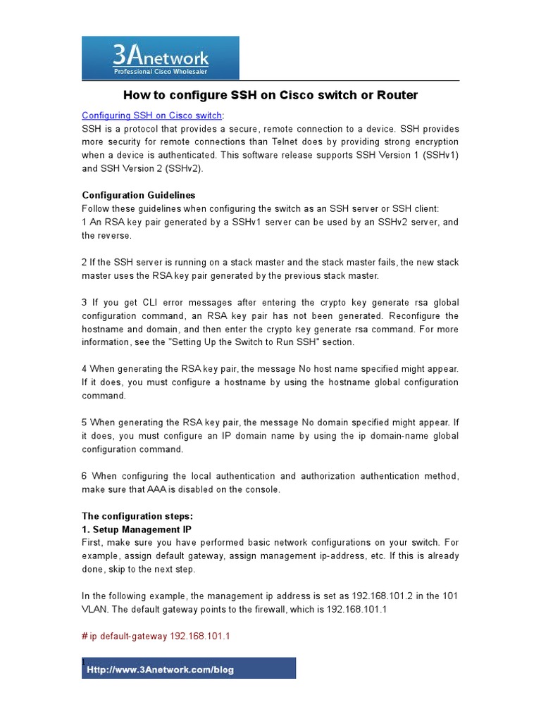 How To Configure SSH On Cisco Switch or Router | PDF | Secure Shell ...