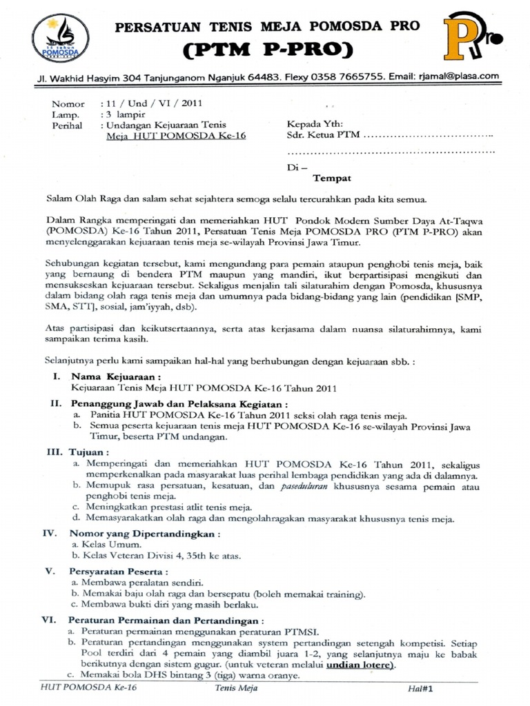 Proposal Turnamen Tenis Meja | PDF