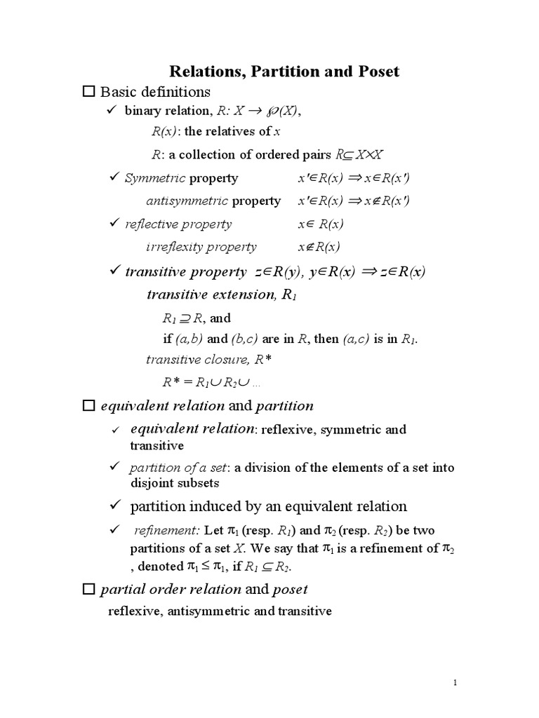 Relations, Partition and Poset: Basic Definitions | PDF | Mathematical ...