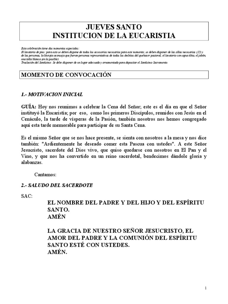 Guion Entero - Liturgia Jueves Santo - Cristian Cabezas | PDF | eucaristía | Misa (liturgia)