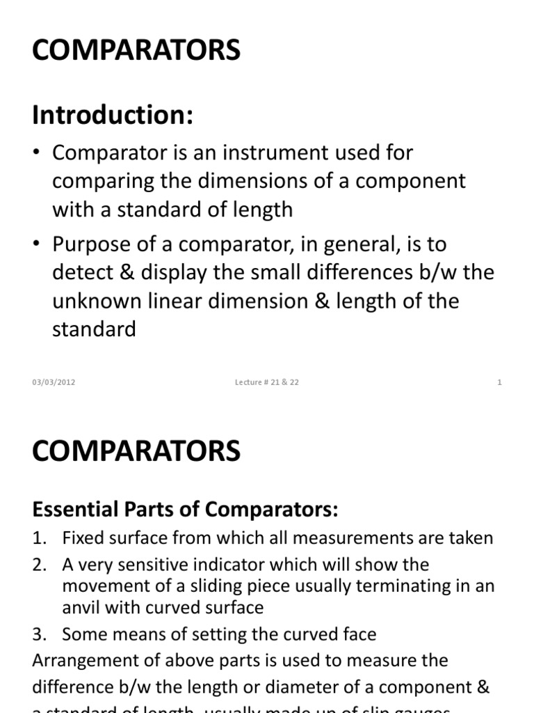 Overview of Mechanical Comparators | PDF | Engineering Tolerance ...