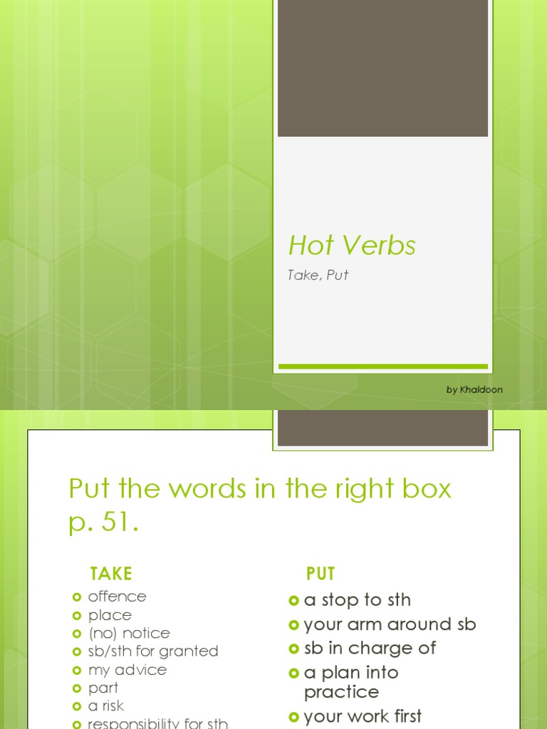 Hot Verbs Take Put | PDF