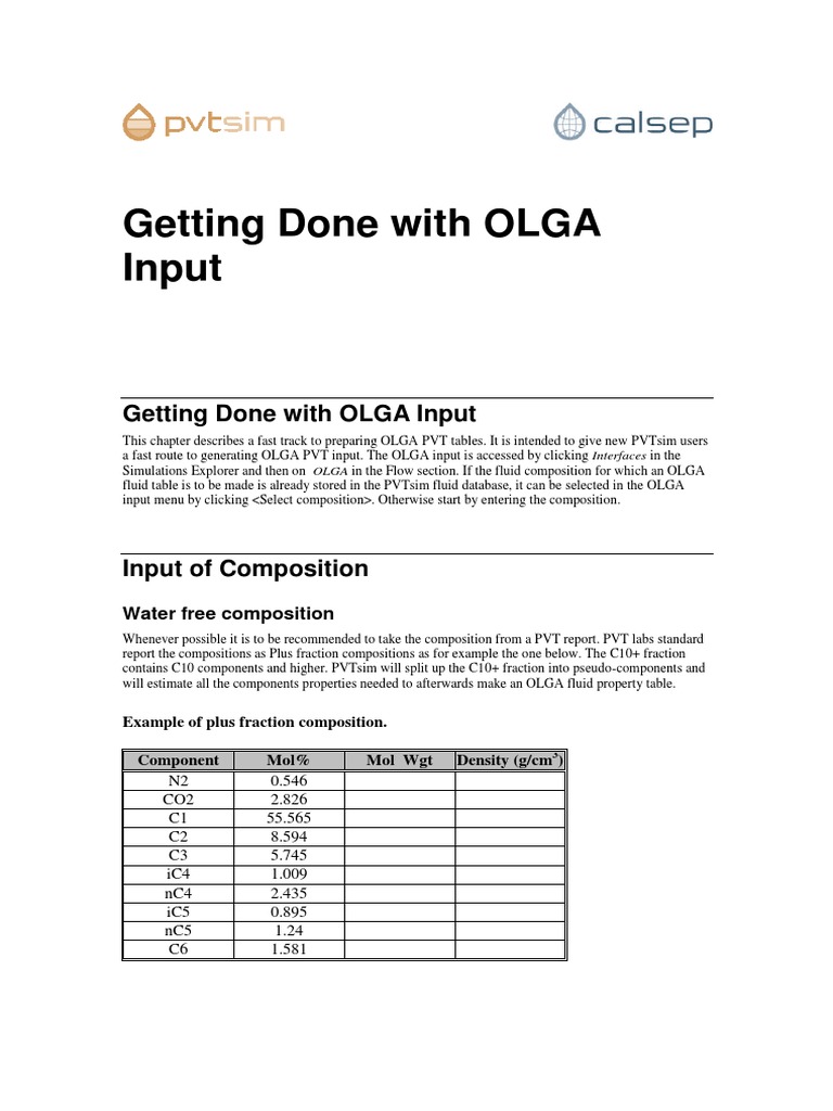 OLGA PVT Input Preparation Guide | PDF | Phase (Matter) | Pressure