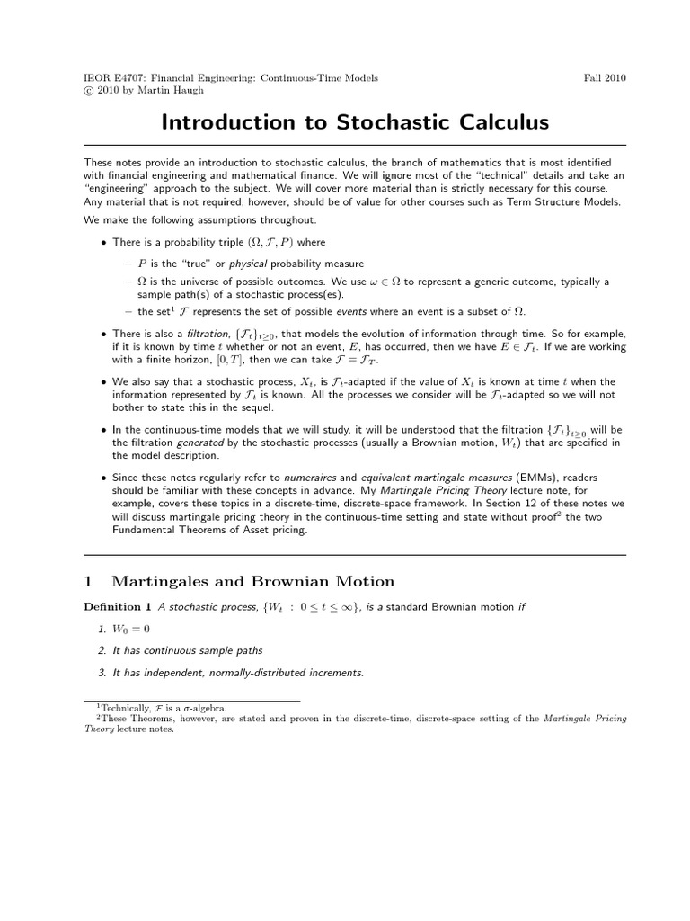 Stochastic Calculus Pdf