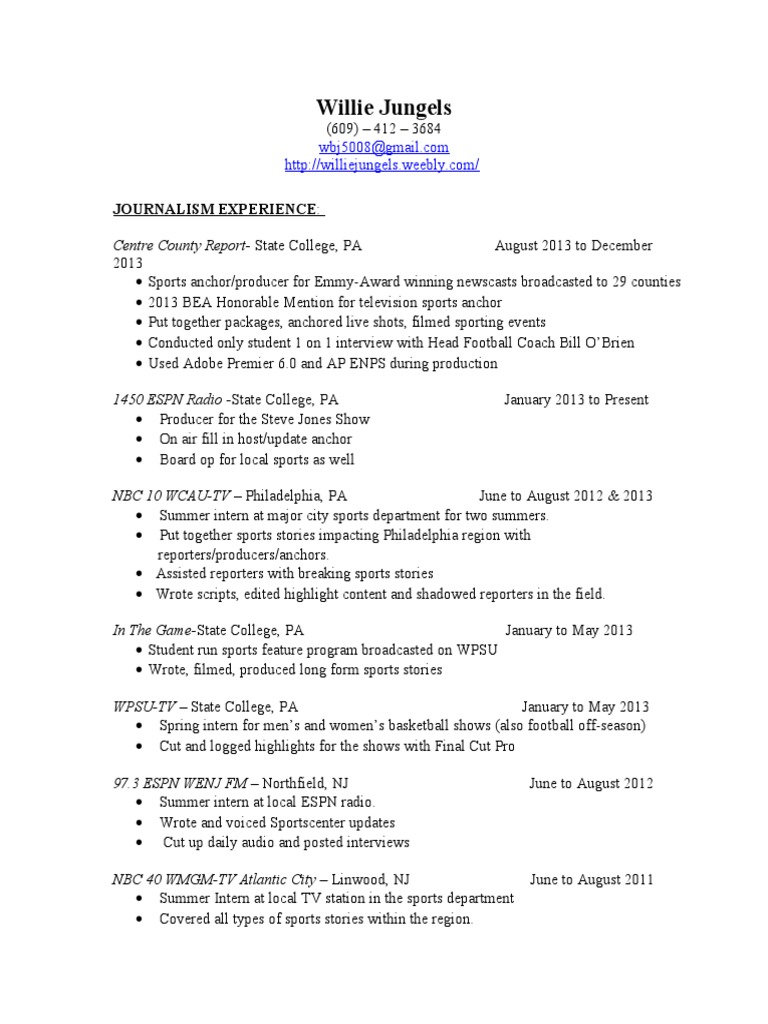Willie Resume | PDF | Espn | Nbc