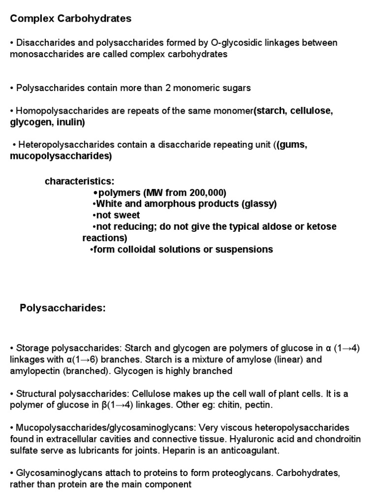 Complex Carbohydrates | PDF | Polysaccharide | Cellulose