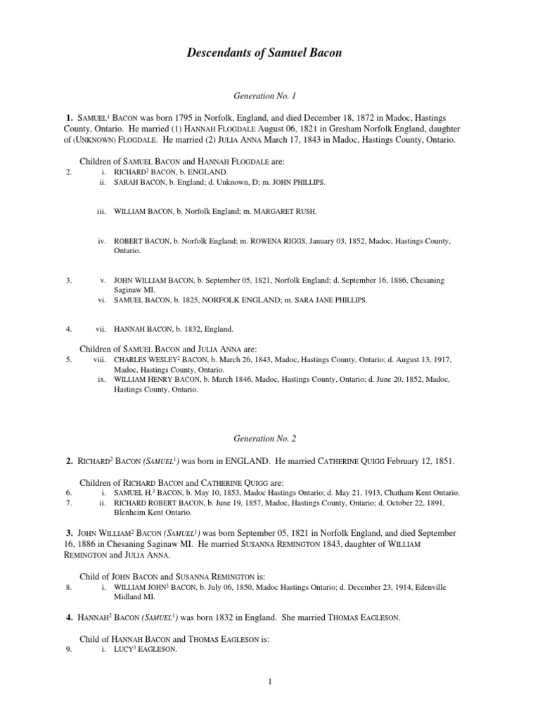 Descendants of Samuel Bacon | PDF