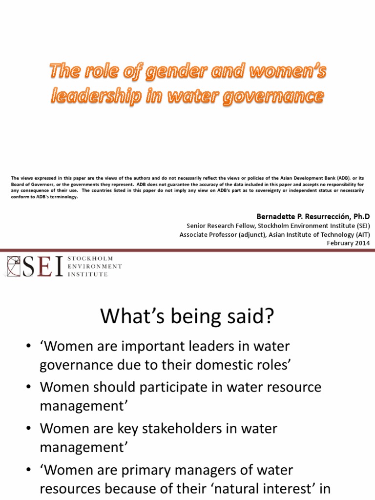 The Role of Gender and Women's Leadership in Water Governance | PDF ...