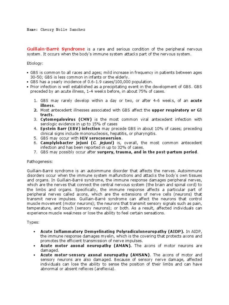 Gbs Handout | PDF | Nerve | Peripheral Neuropathy