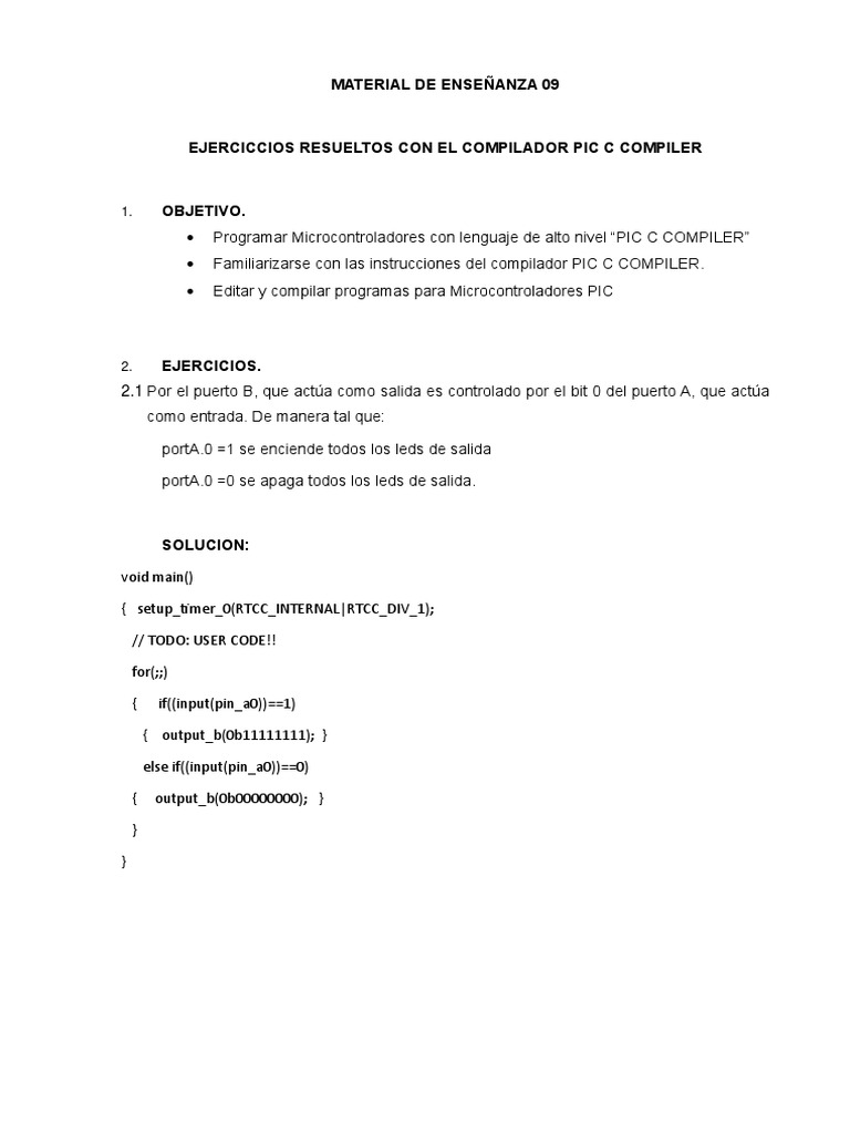 Ejercicios Pic C Compiler | PDF | Ingeniería Informática | Áreas de informática