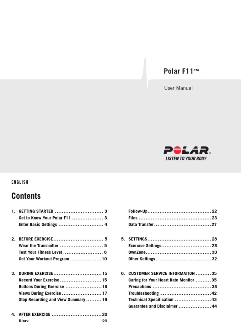 Polar F11 User Manual English | PDF | Physical Fitness | Heart Rate
