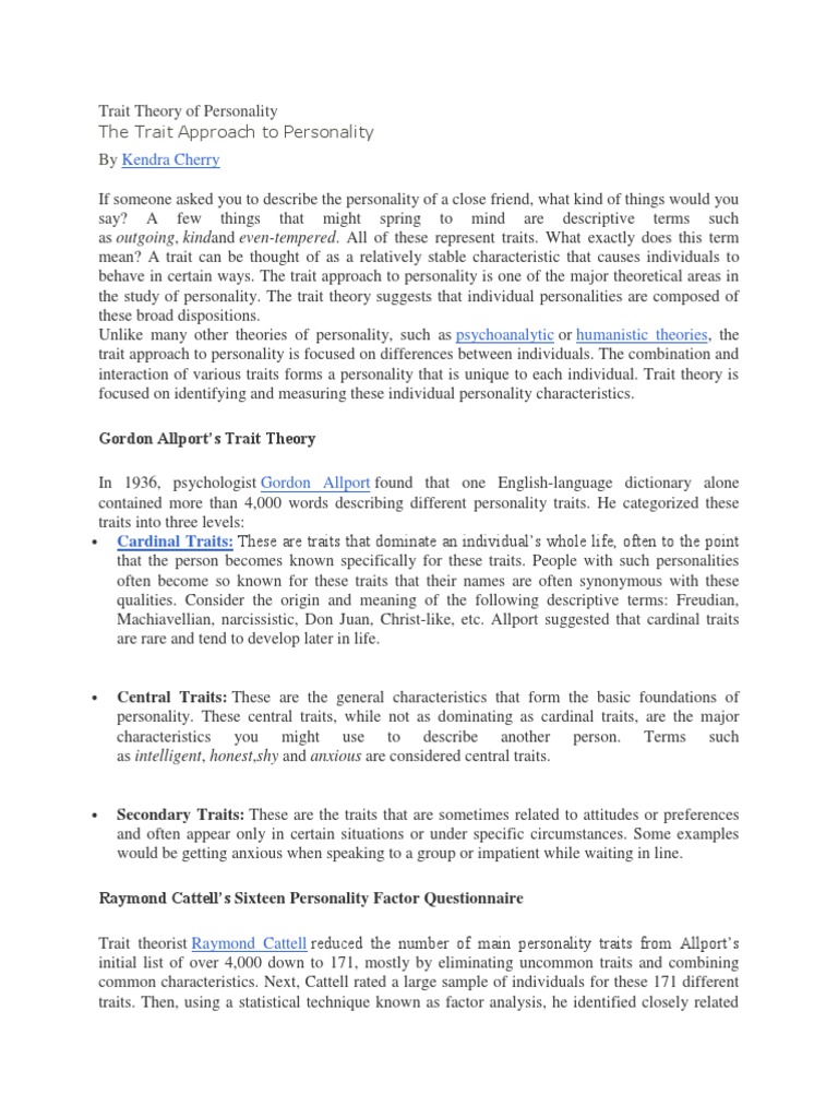 Trait Theory of Personality | PDF | Extraversion And Introversion ...