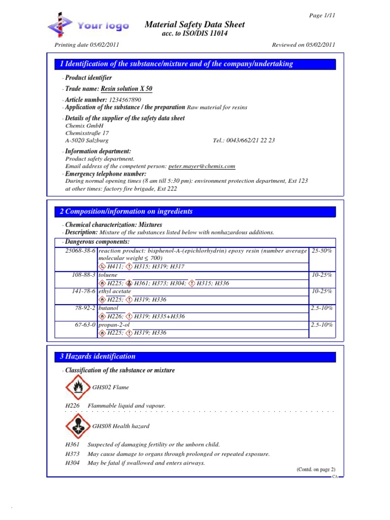 sd1234567890 - Resin Solution X 50 (CDN) | PDF | Dangerous Goods | Toxicity