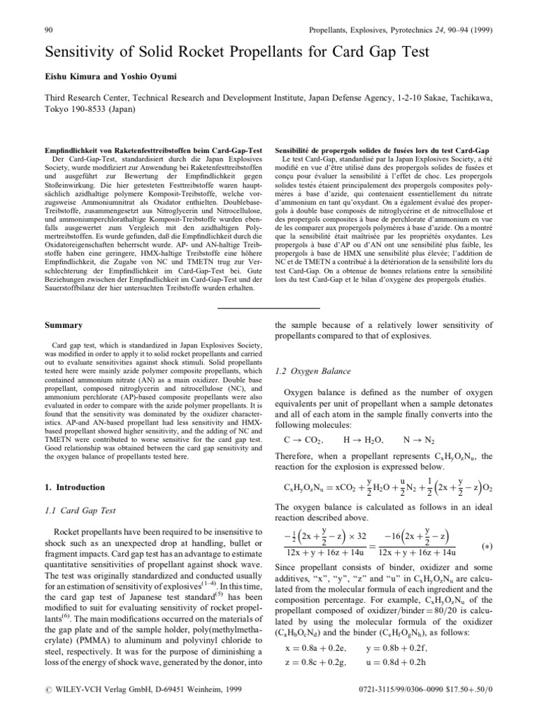 Rocketry - Sensitivity of Solid Rocket Propellants For Card Gap Test ...