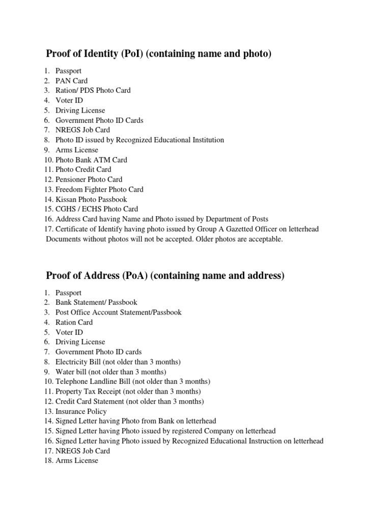 PoI Documents for Aadhar Card Verification | PDF | Law