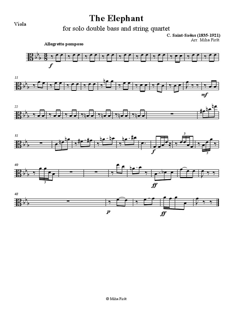 Elephant From The Carnival of The Animals For Double Bass and String ...