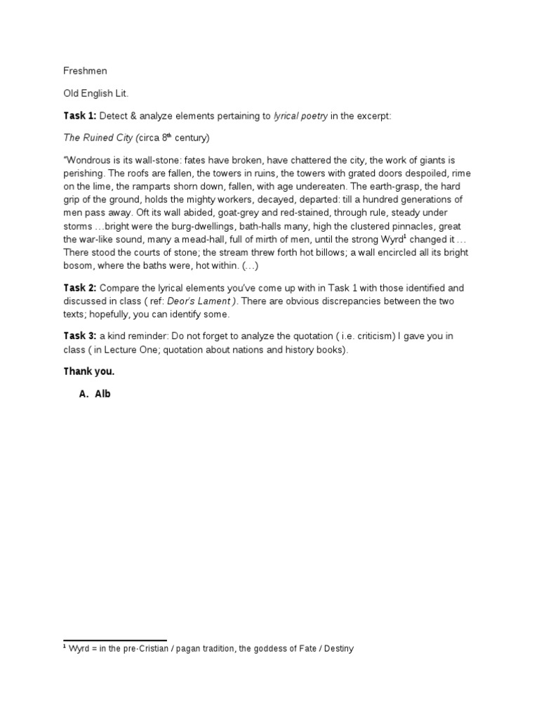 Lyrical Poetry Analysis: The Ruined City | PDF | Art | Young Adult
