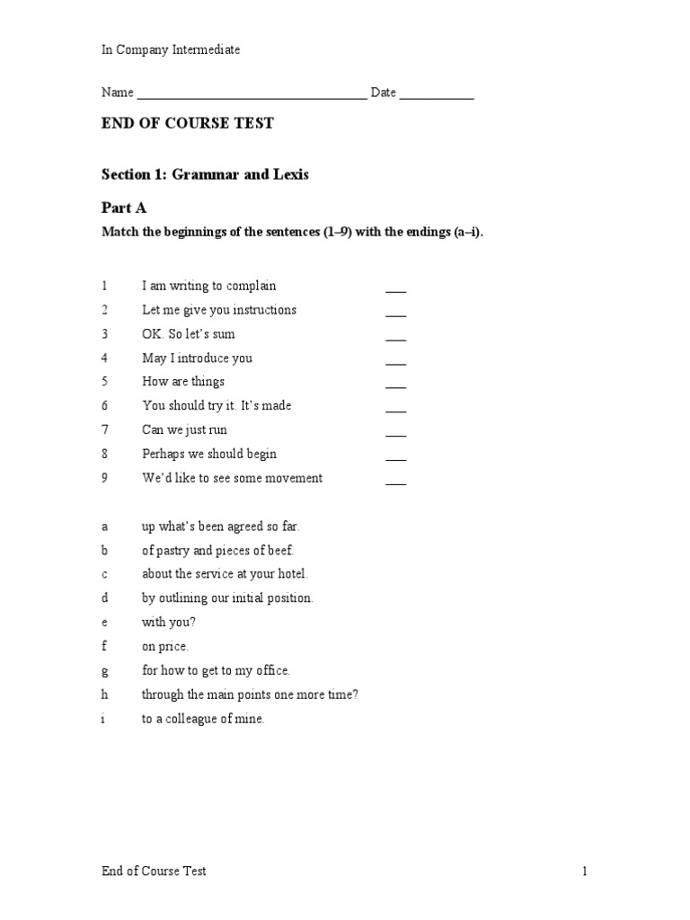 End of Course Test | PDF