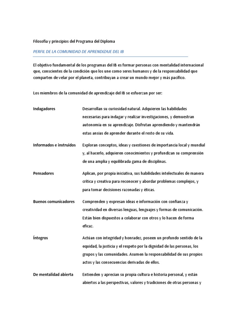 Perfil de La Comunidad de Aprendizaje Del IB | PDF | Comunidad ...