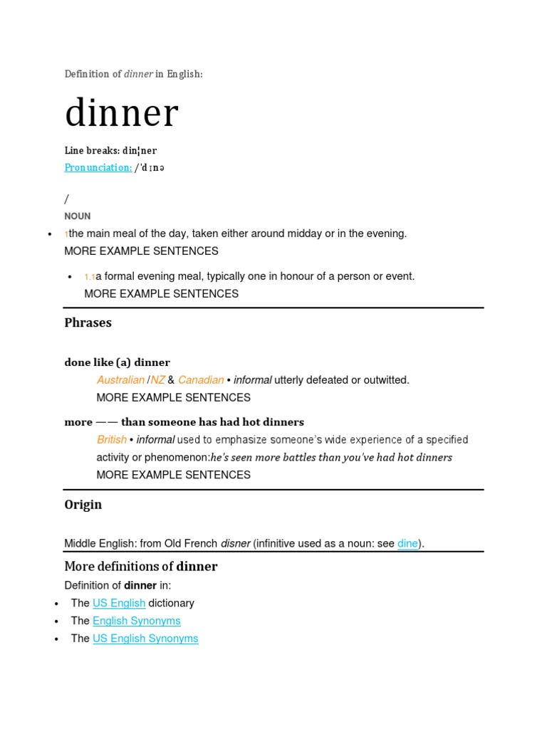 Definition of | PDF | Supper | Lunch