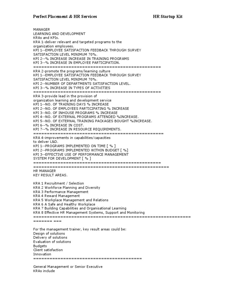 Examples For KRA For Important Positions | PDF