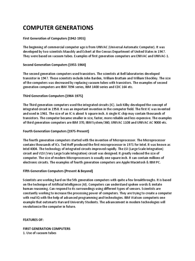 Computer Generations | PDF | Integrated Circuit | Very Large Scale ...