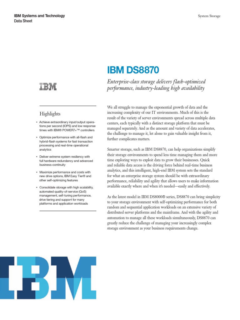 IBM Ds8870 (Data Sheet-USEN) | PDF | Cloud Computing | Computer Data Storage