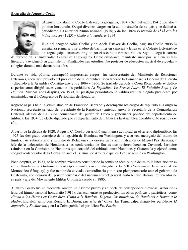 Biografía de Augusto Coello | PDF | Gobierno | Política (general)