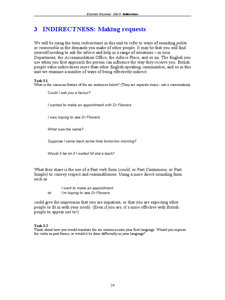 Essential Grammar 3 Indirectness Making Requests | PDF | English Language | Style (Fiction)