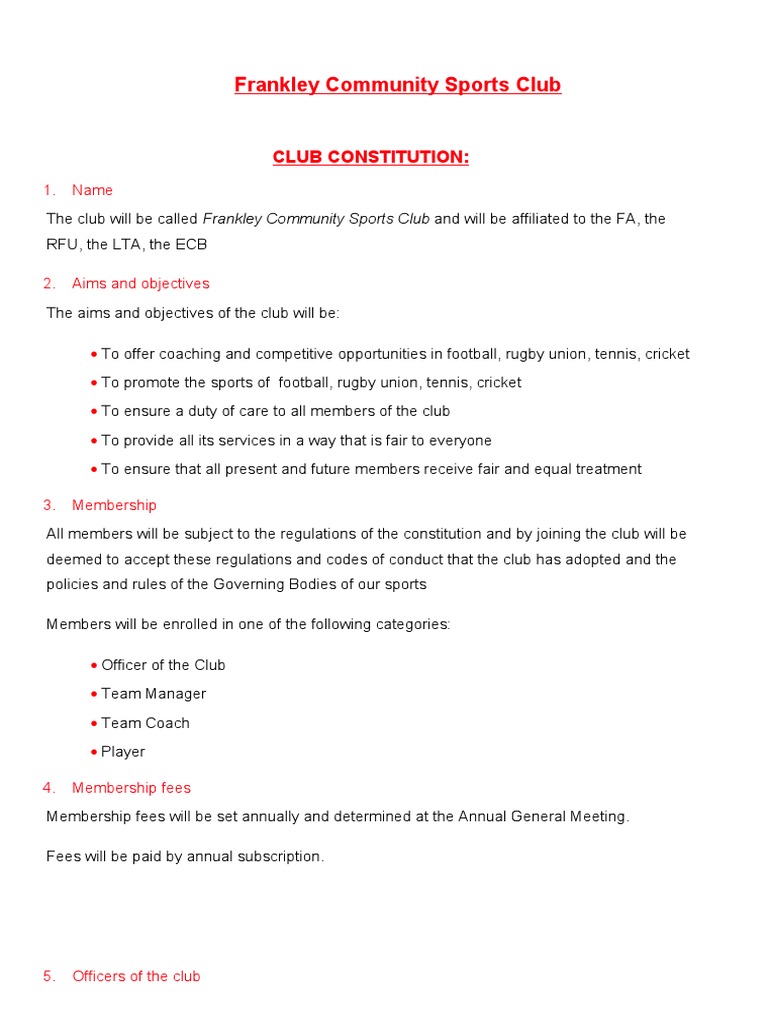 Club Constitution | Sports | Leisure
