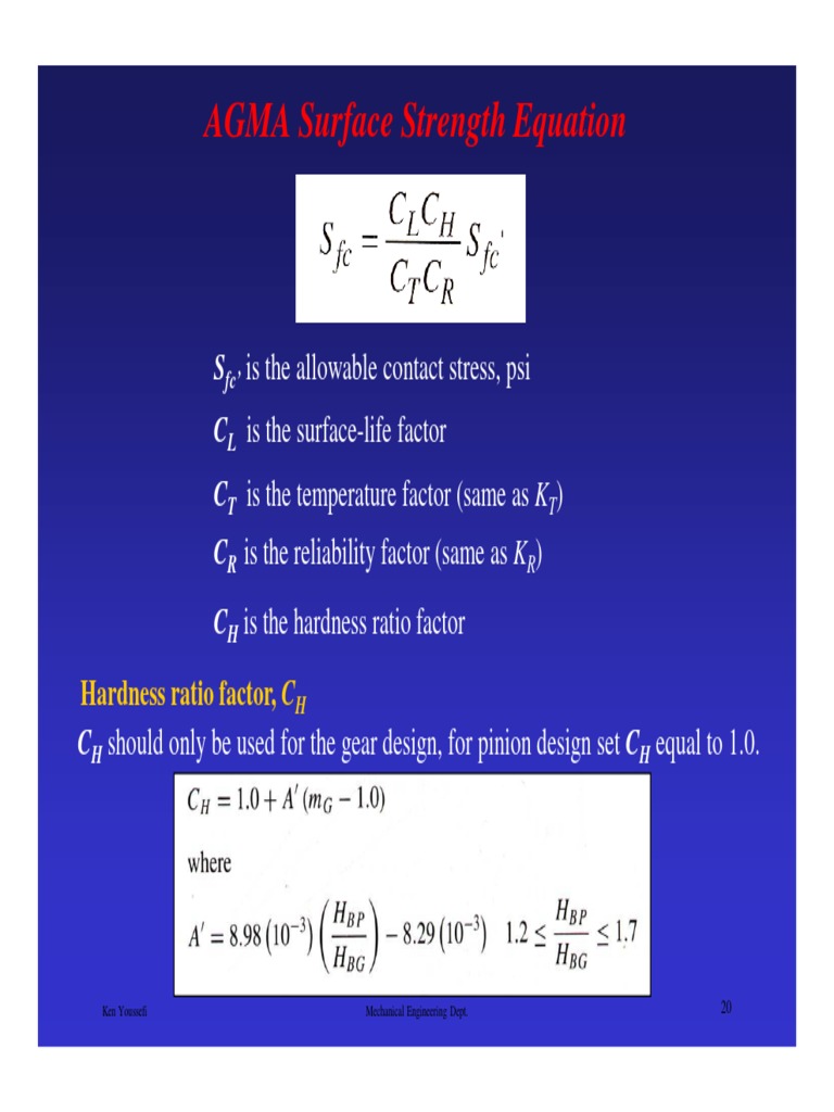 AGMA Surface Strength Equation: Is The Allowable Contact Stress, Psi Is ...