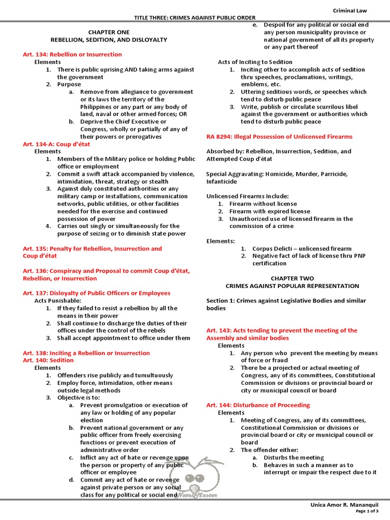 Title 3-Crimes Against Public Order | Assault | Rebellions