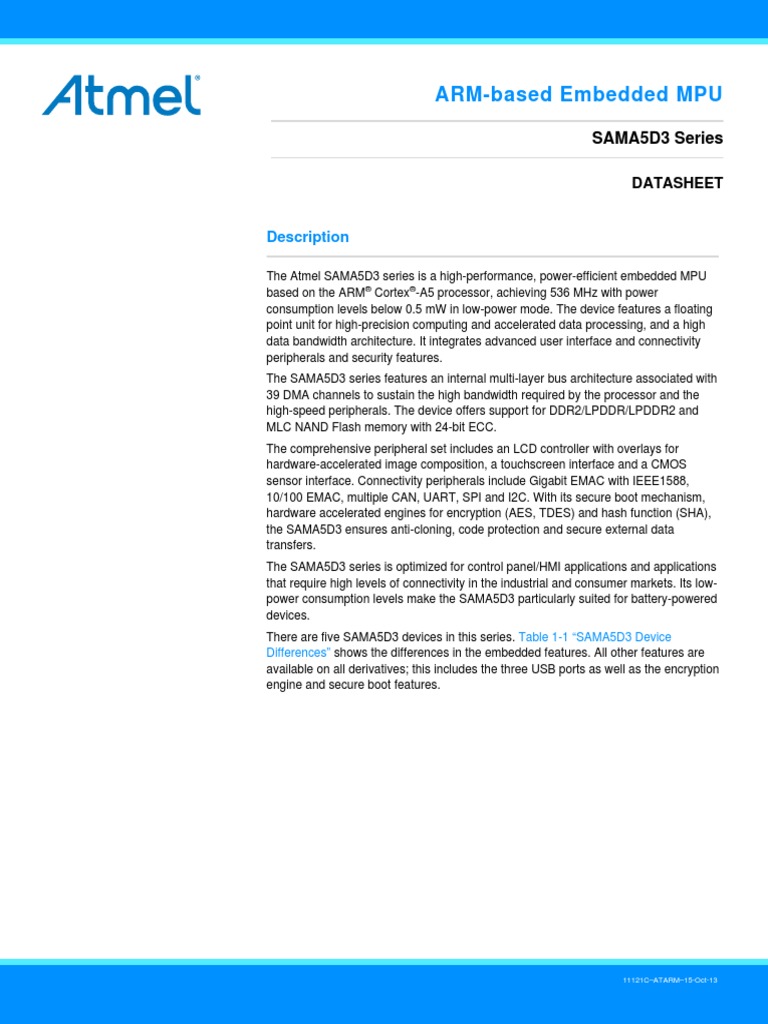 Atmel 11121 32 Bit Cortex A5 Microcontroller SAMA5D3 Datasheet | PDF | Arm Architecture | Random ...